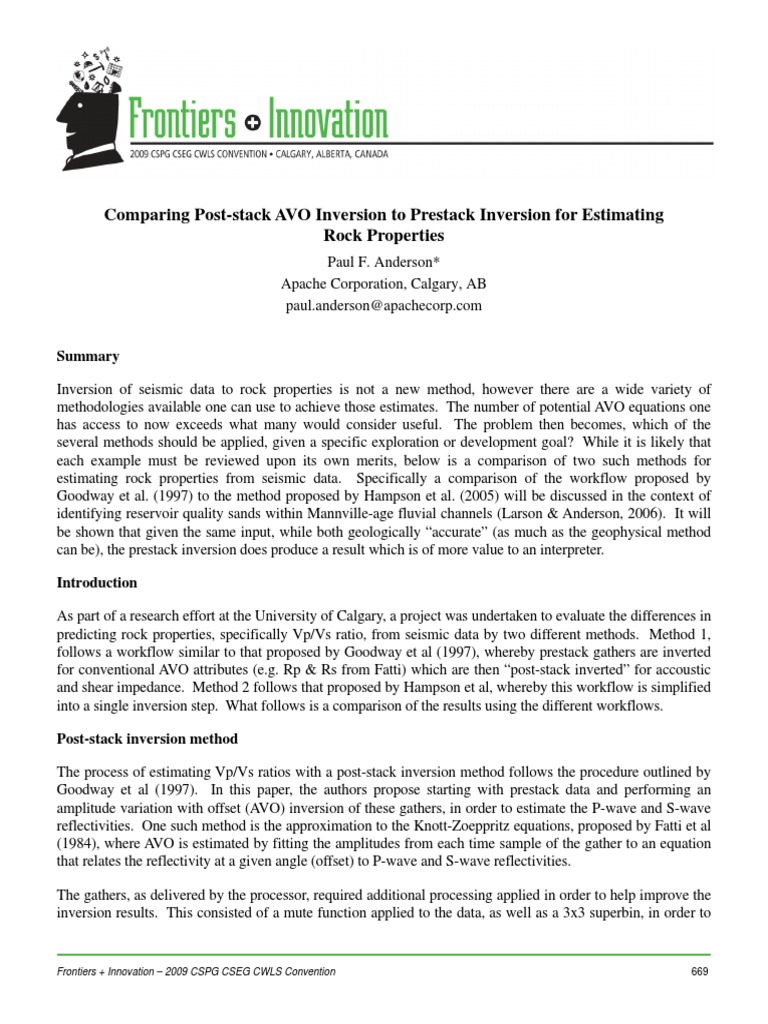 Comparing Post-Stack AVO Inversion To Prestack Inversion For Estimating ...