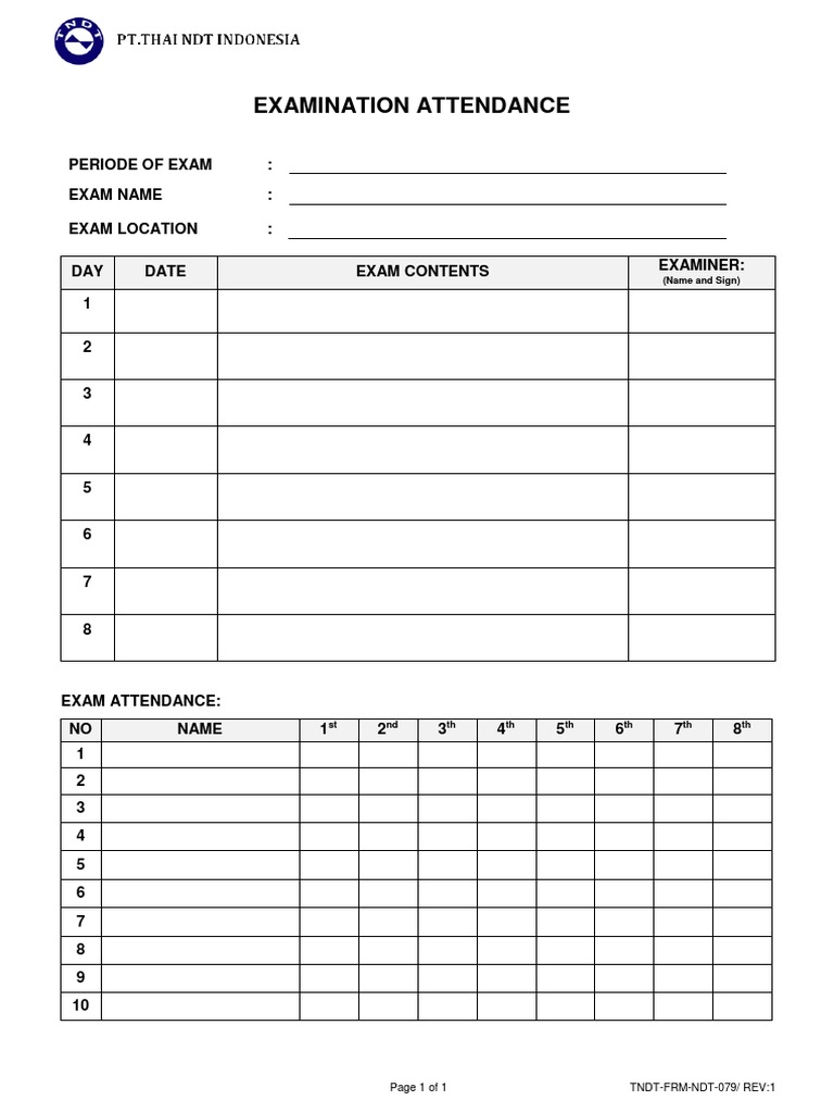 Exam Attendance Record Template | PDF