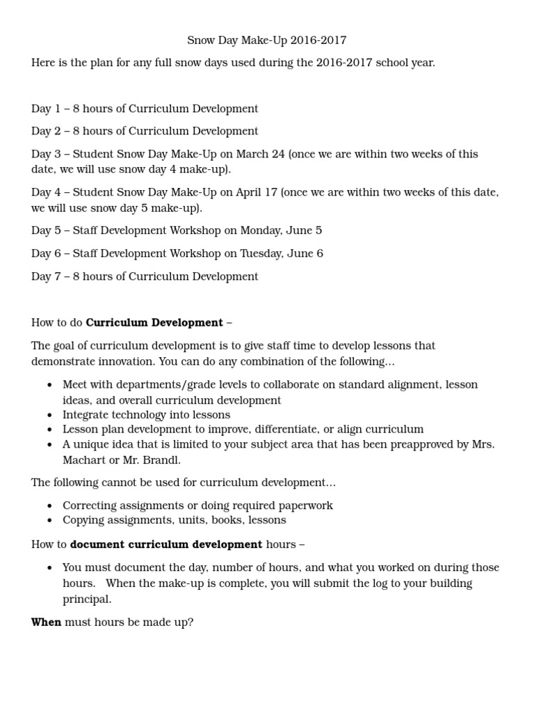 2016-17 Snow Day Make-Up | PDF