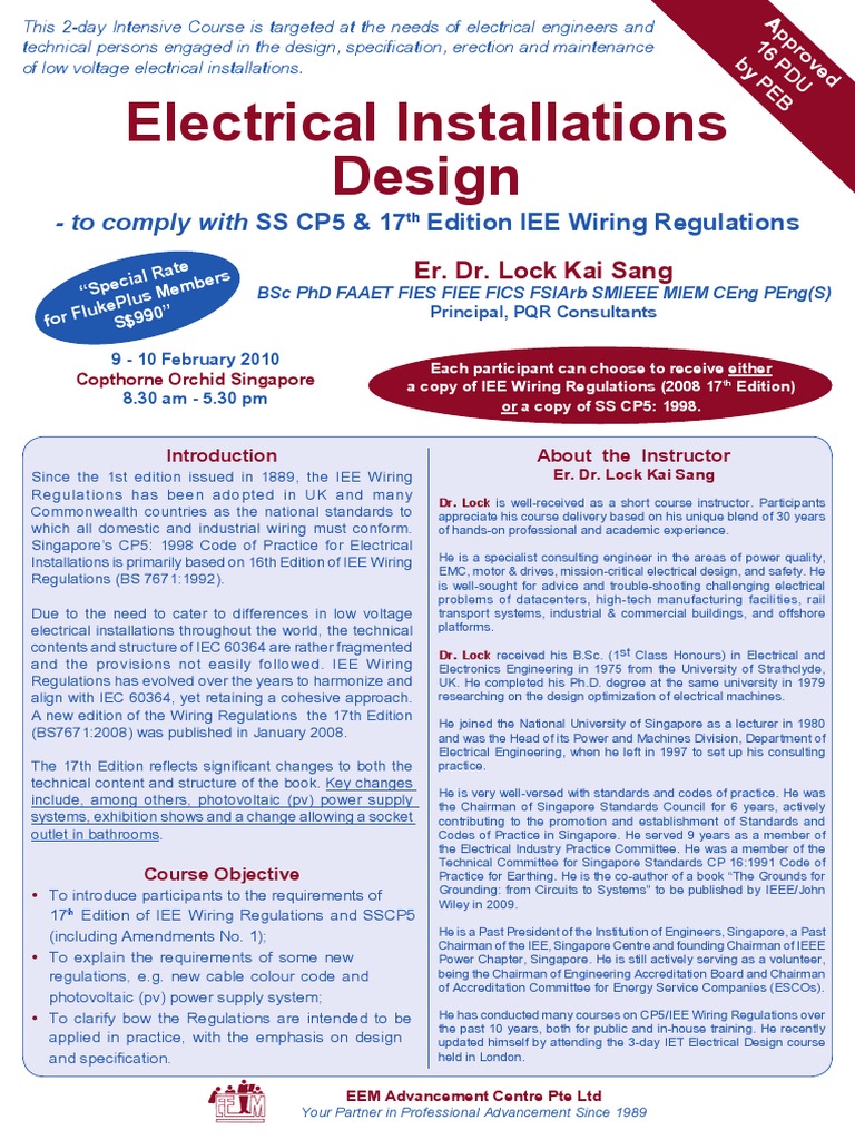Electrical Installations Design Course (Singapore) | PDF | Electrical ...