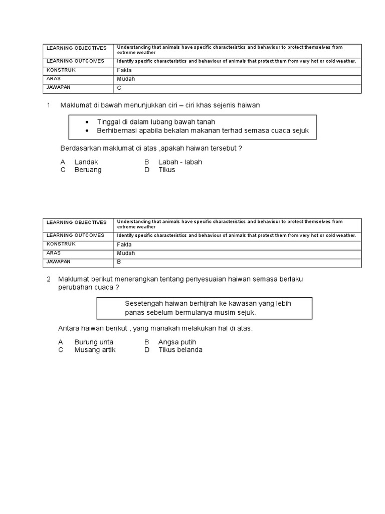 Soalan Sains Hayat Tahun 4 | PDF