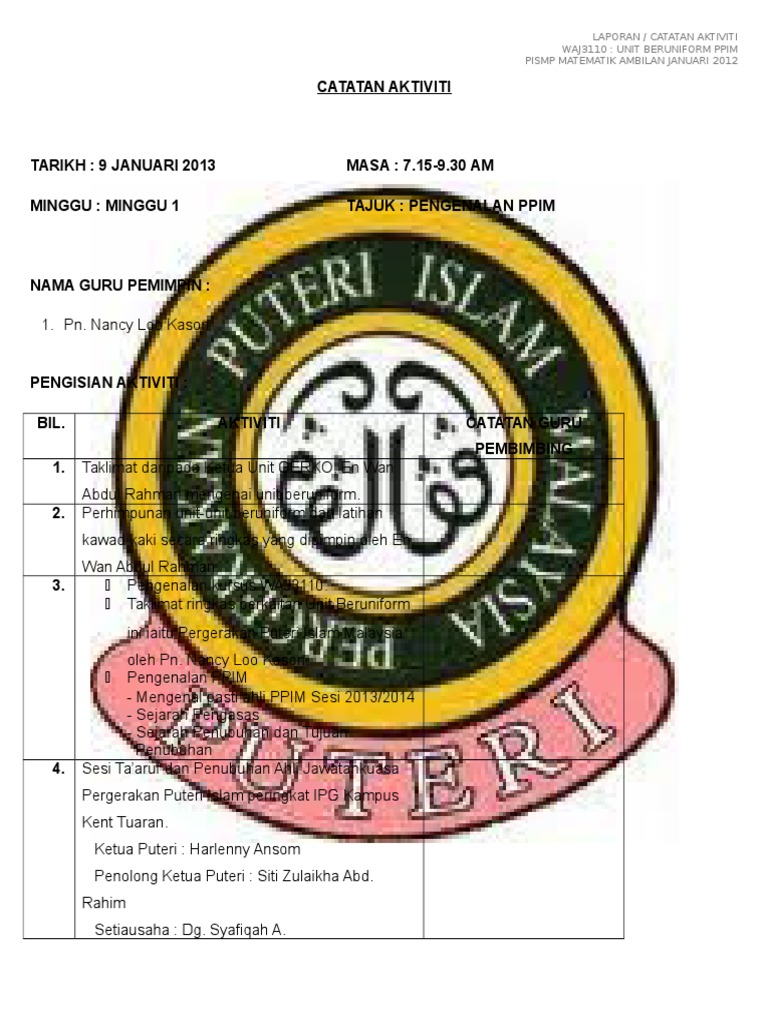 Catatan Aktiviti Ppim | PDF