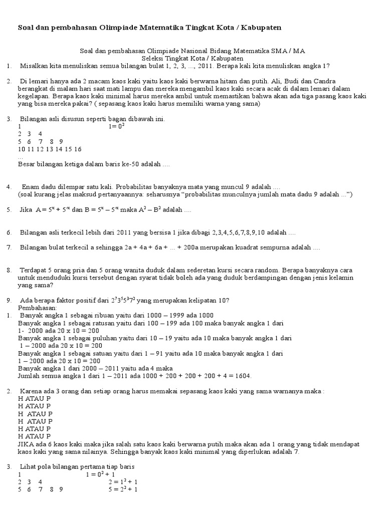Soal Dan Pembahasan Olimpiade Matematika | PDF