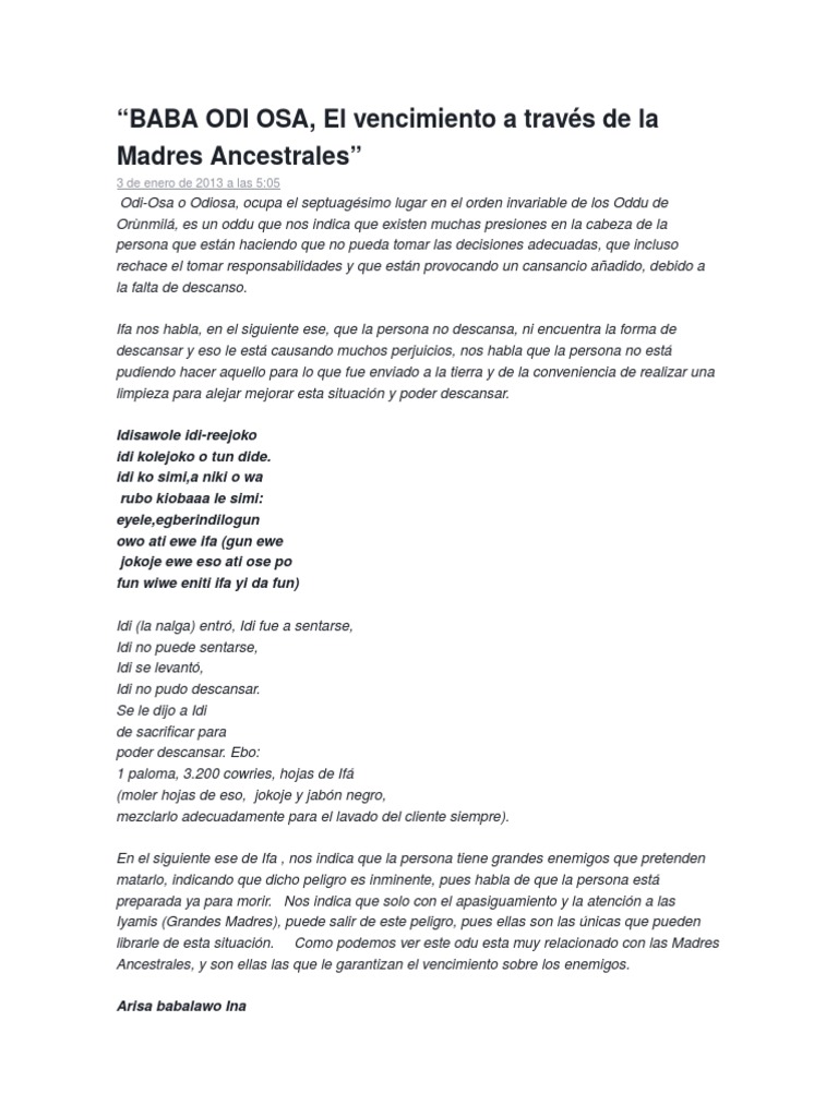 Baba Odi Osa Versos para Vencer | PDF | Santeria | Religión étnica