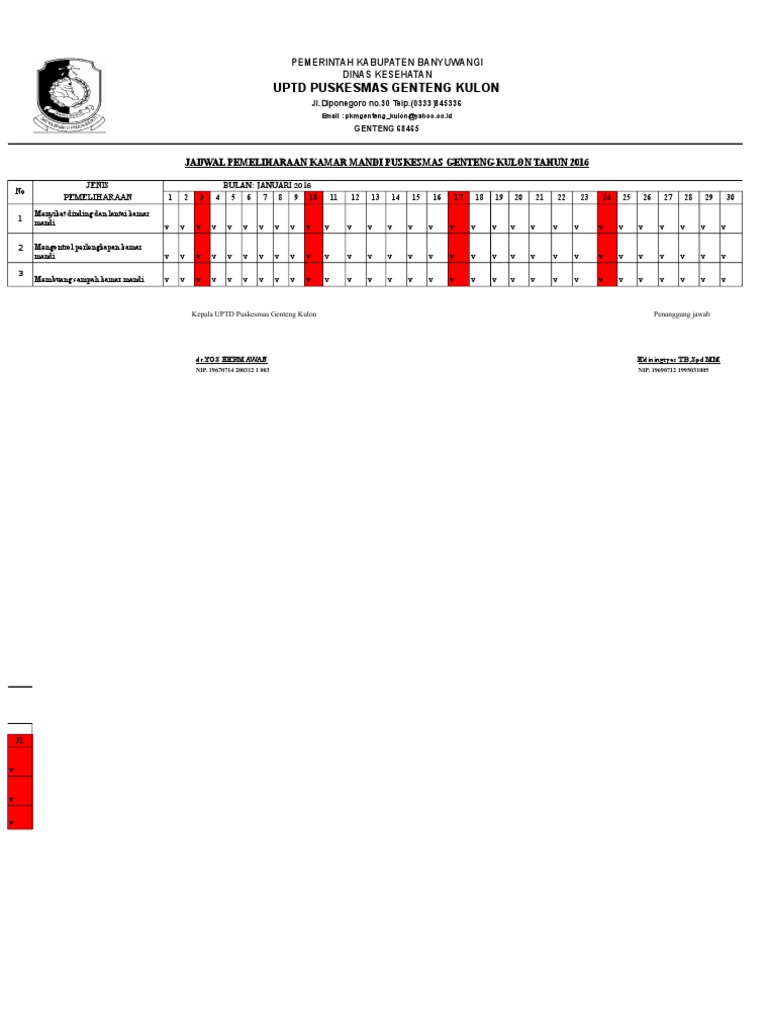 Jadwal Pemeliharaan Kamar Mandi | PDF