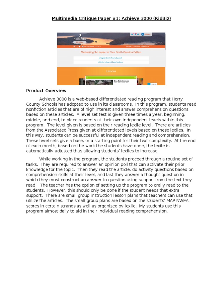 Multimedia Critique Paper 1 | PDF | Reading Comprehension | Reading (Process)