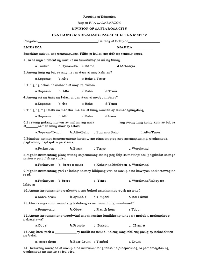 3rd Periodical Test in Msep 5 | PDF