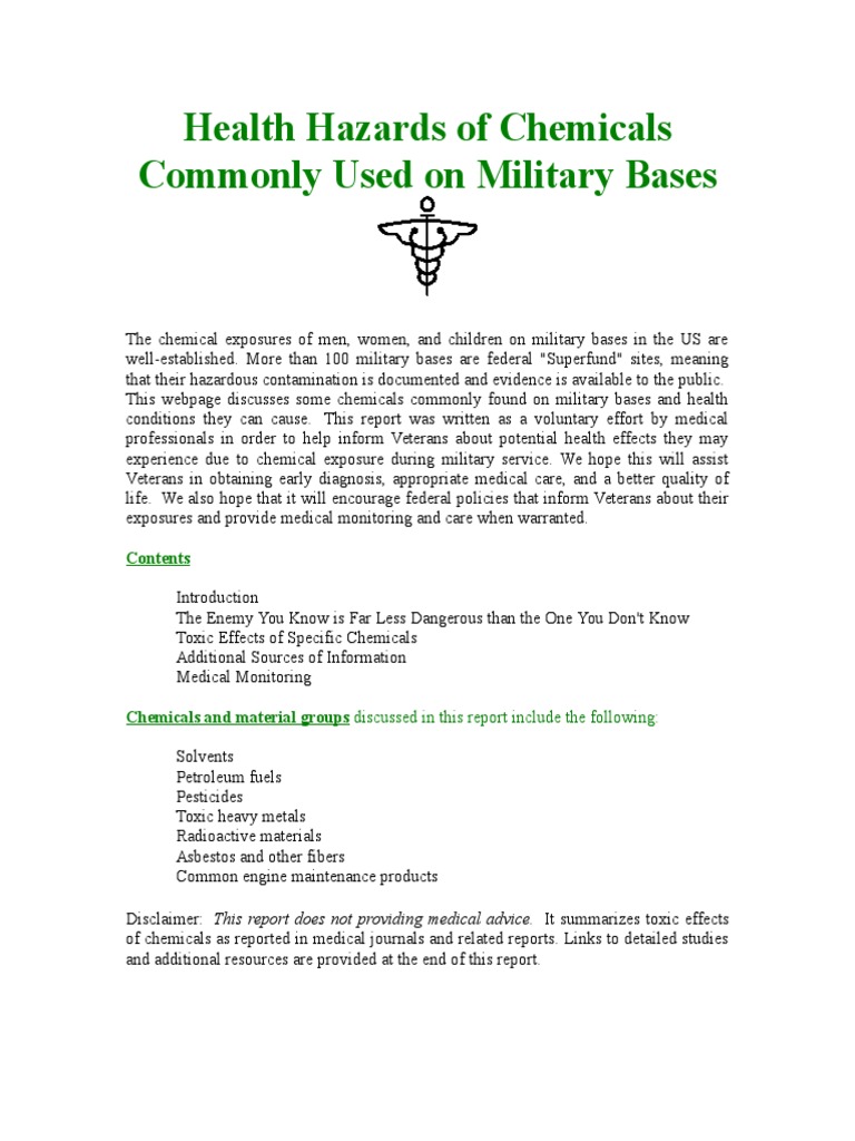 Health Hazards of Chemicals Commonly Used On Military Bases | PDF ...
