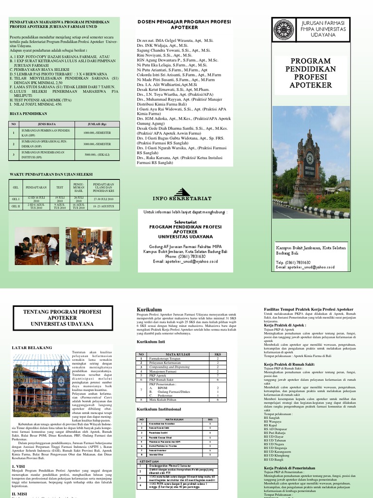 Brosur Program Profesi Apoteker Farmasi Udayana | PDF
