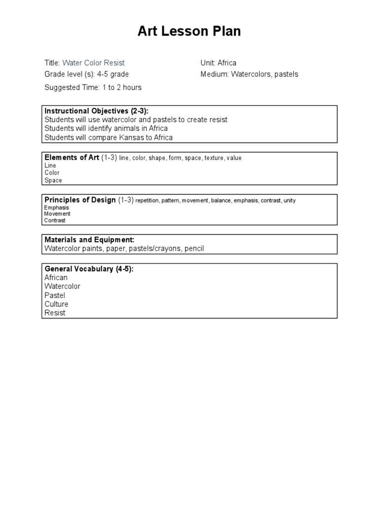 Art Lesson Plan Watercolor | PDF | Watercolor Painting | Paintings