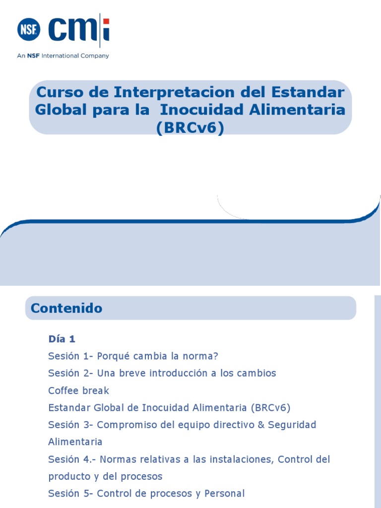 Curso BRCv6: Inocuidad Alimentaria | PDF | Análisis de Riesgo y Puntos ...