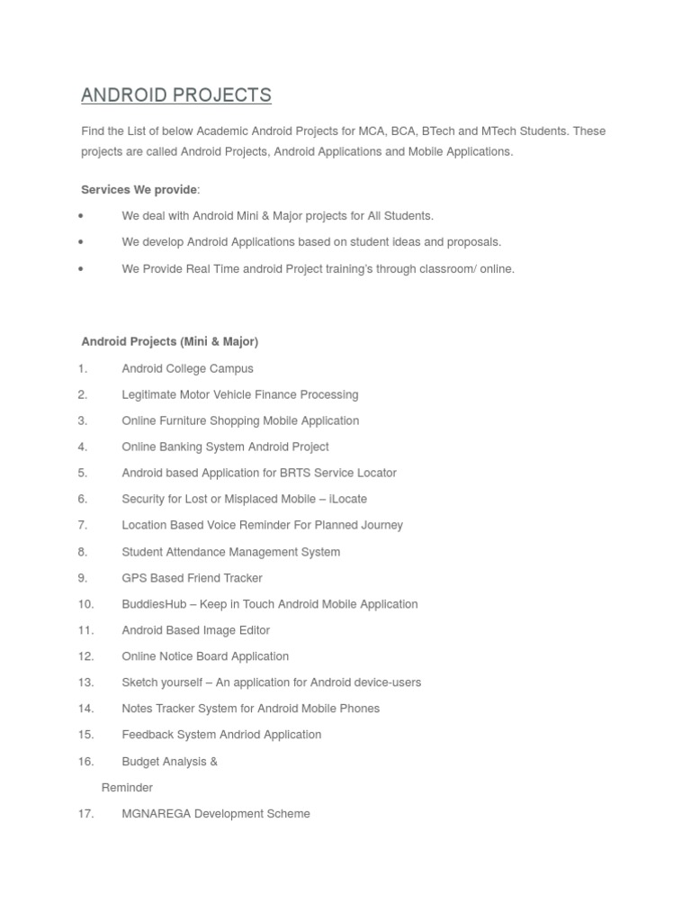 Android Projects Pdf Android Operating System Mobile Phones