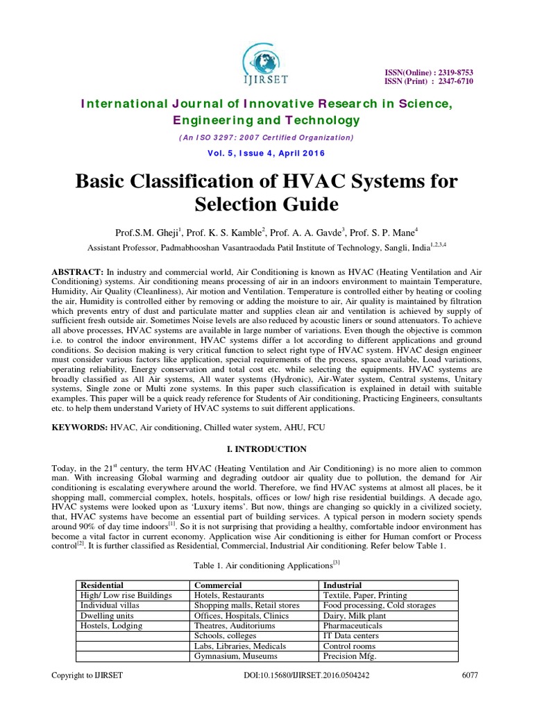 HVAC System Selection | PDF | Hvac | Air Conditioning