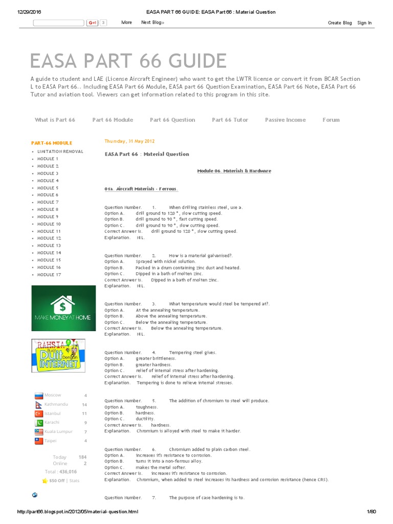 Easa Part 66 Guide - Easa Part 66 - Material Question | PDF | Annealing ...