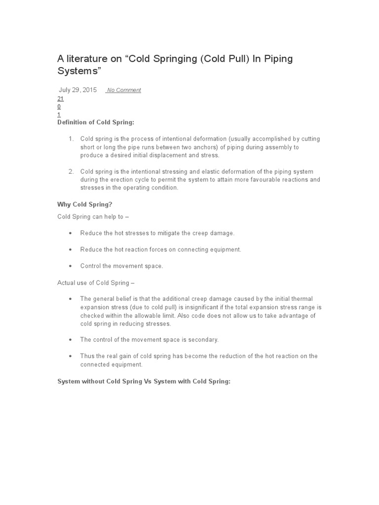 An In-Depth Guide to Cold Springing (Cold Pull) in Piping Systems | PDF ...