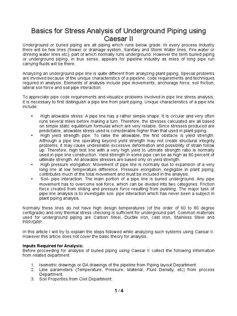 Basics of Stress Analysis of Underground Piping in Caesar II | PDF ...
