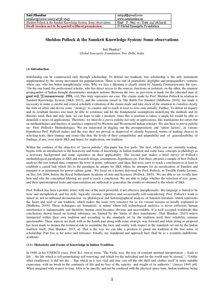 Sheldon Pollock and The Sanskrit Knowledge System | PDF | Hypothesis ...