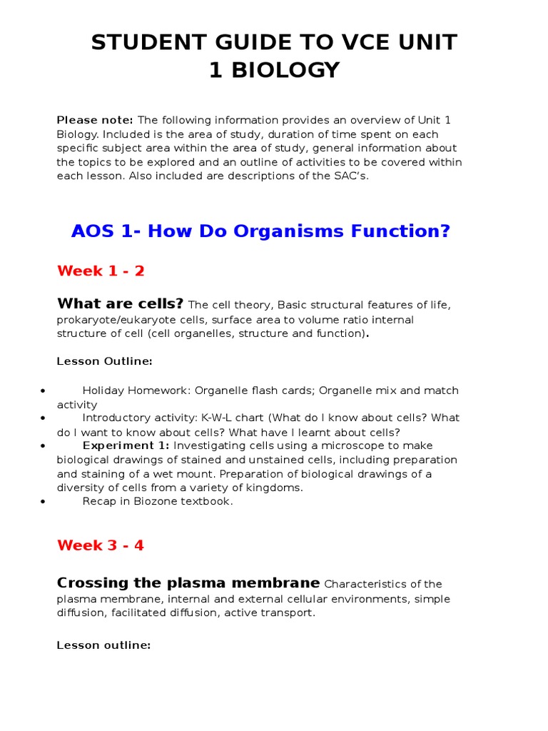 Student Guide To Vce Unit 1 Biology | PDF | Cell (Biology) | Field Research