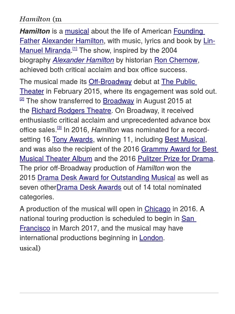 Hamilton | PDF | Hamilton (Musical) | Alexander Hamilton