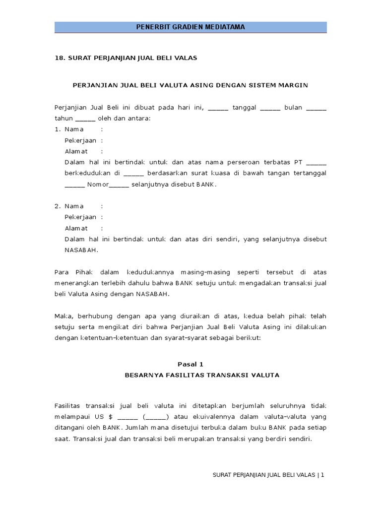 Surat Perjanjian Jual Beli Valas | PDF | Pengelolaan Keuangan & Uang