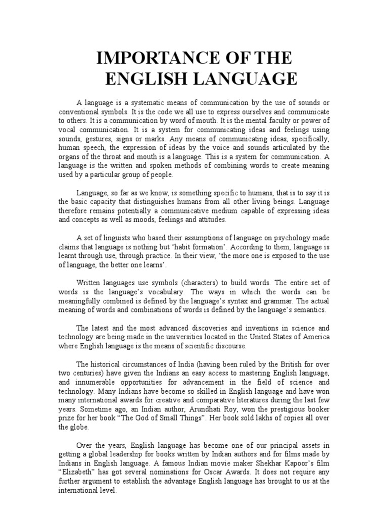 Importance of The English Language | PDF | Word | English Language