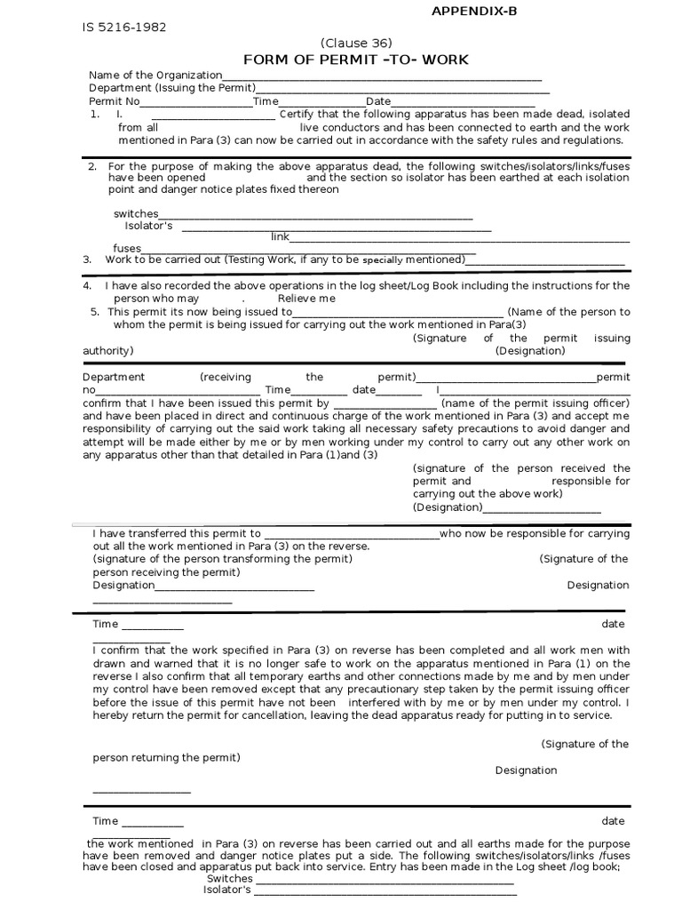 Permit to Work Form Template | PDF | Government | Business