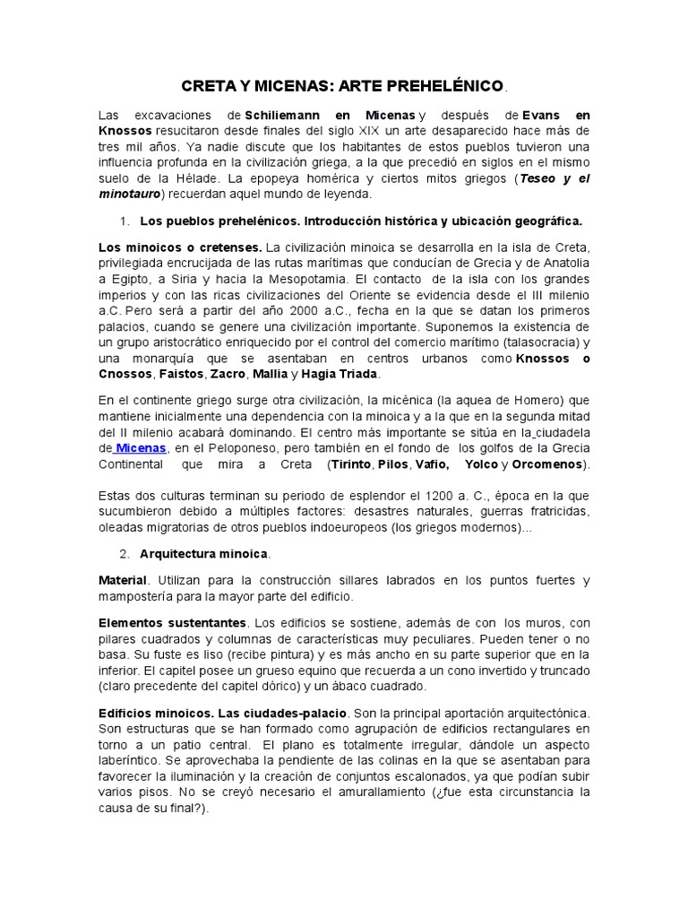 Arte Prehelénico | PDF | Creta | Grecia micénica
