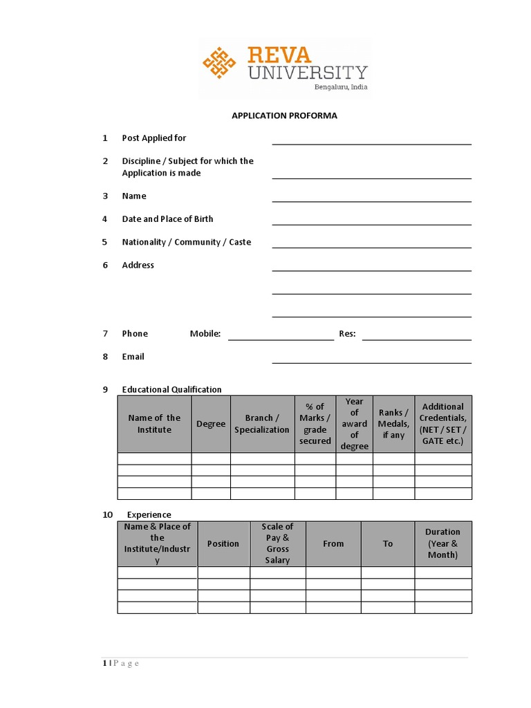 Application Proforma | PDF