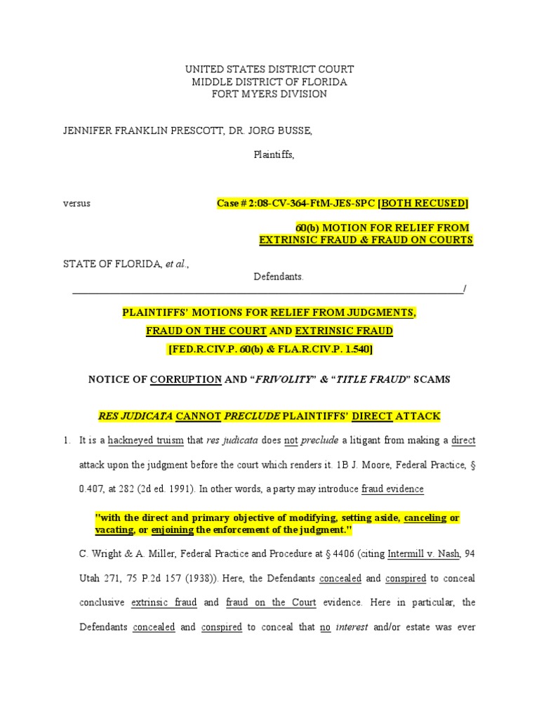 Res Judicata, 60 (B) Motion, 2 08-CV-364-FTM-JES-SPC | PDF | Fifth ...