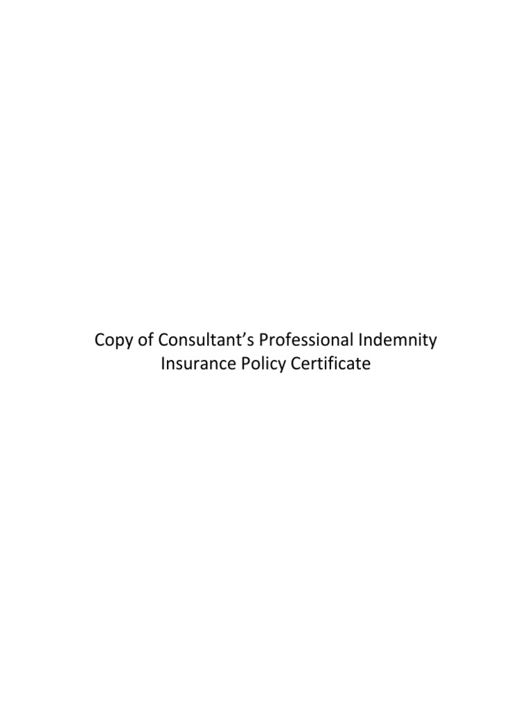 Consultant's Professional Indemnity Insurance Policy Certificate | PDF ...