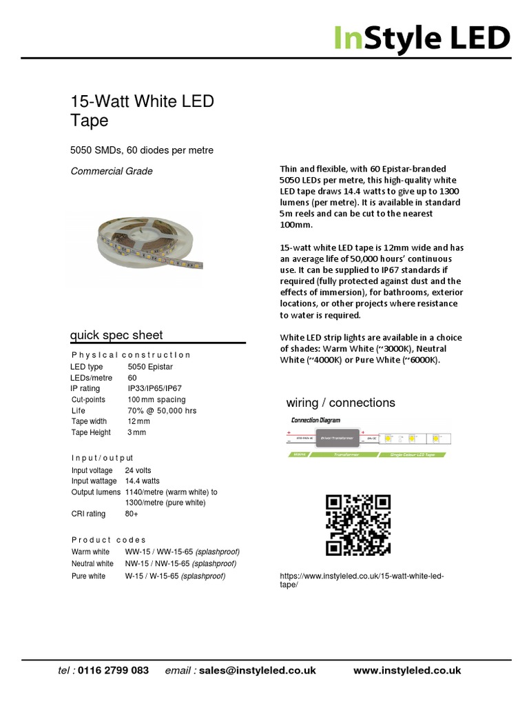 15 Watt White LED Tape Datasheet | PDF