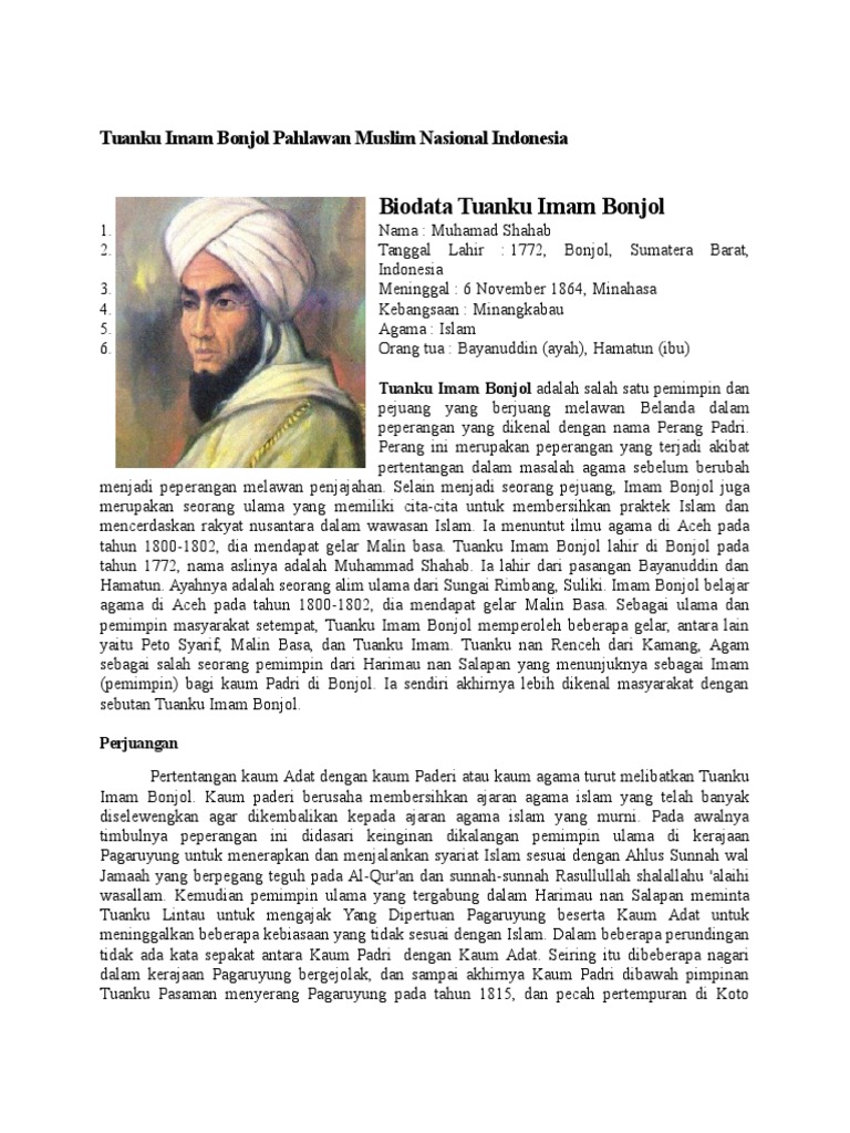 Biografi Tuanku Imam Bonjol Pahlawan Nasional Indonesia | PDF