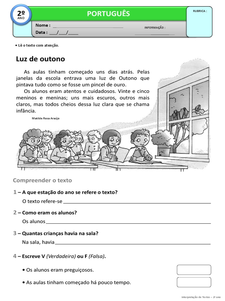 Interpretação de textos sobre o outono | PDF