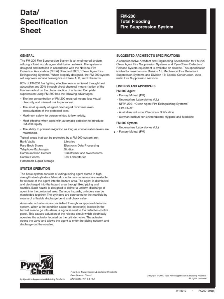 FM 200 Data Specification PDF | PDF | Firefighting | Valve