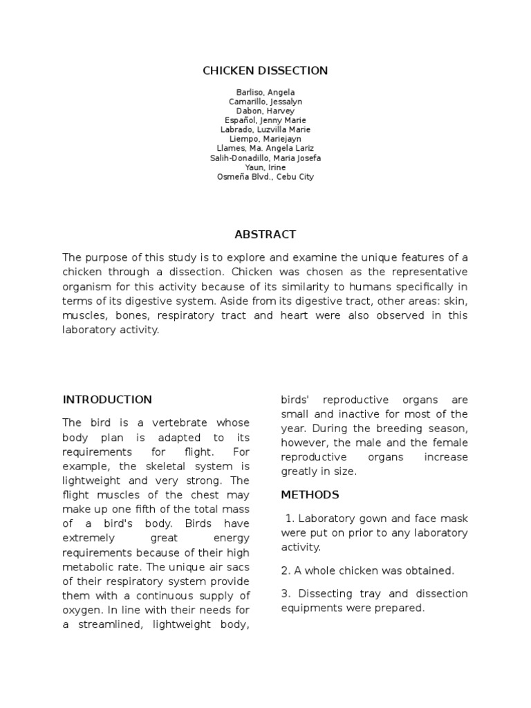 Chicken Dissection | PDF | Digestion | Human Body