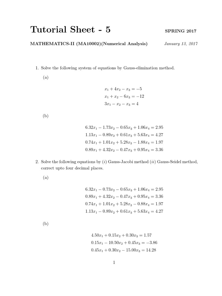 Tutorial Sheet-5 PDF | Download Free PDF | Computational Science | Applied Mathematics