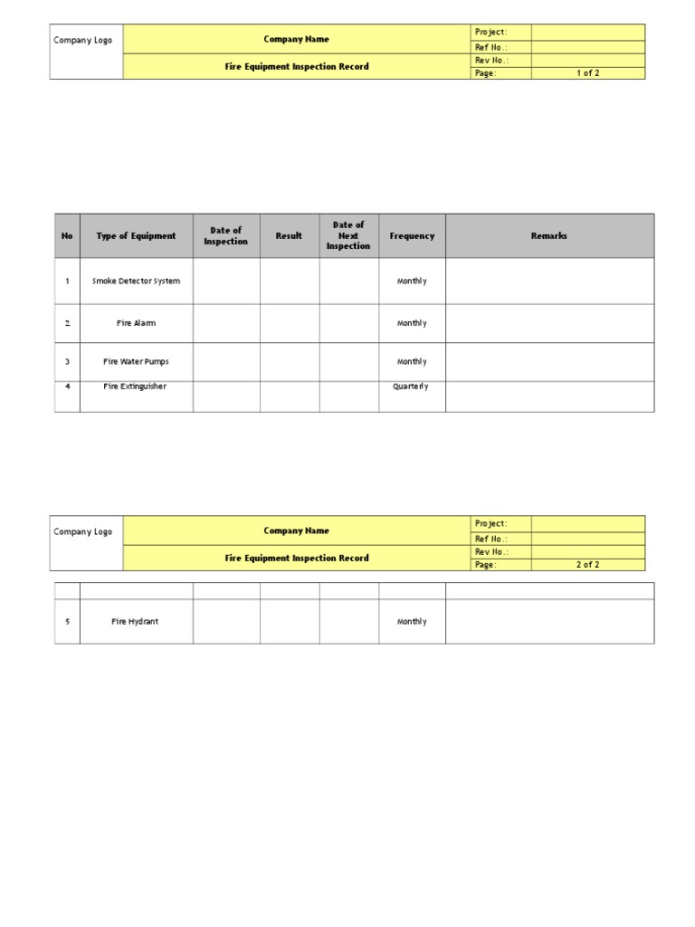 Fire Fighting Equipment Inspection Record | PDF