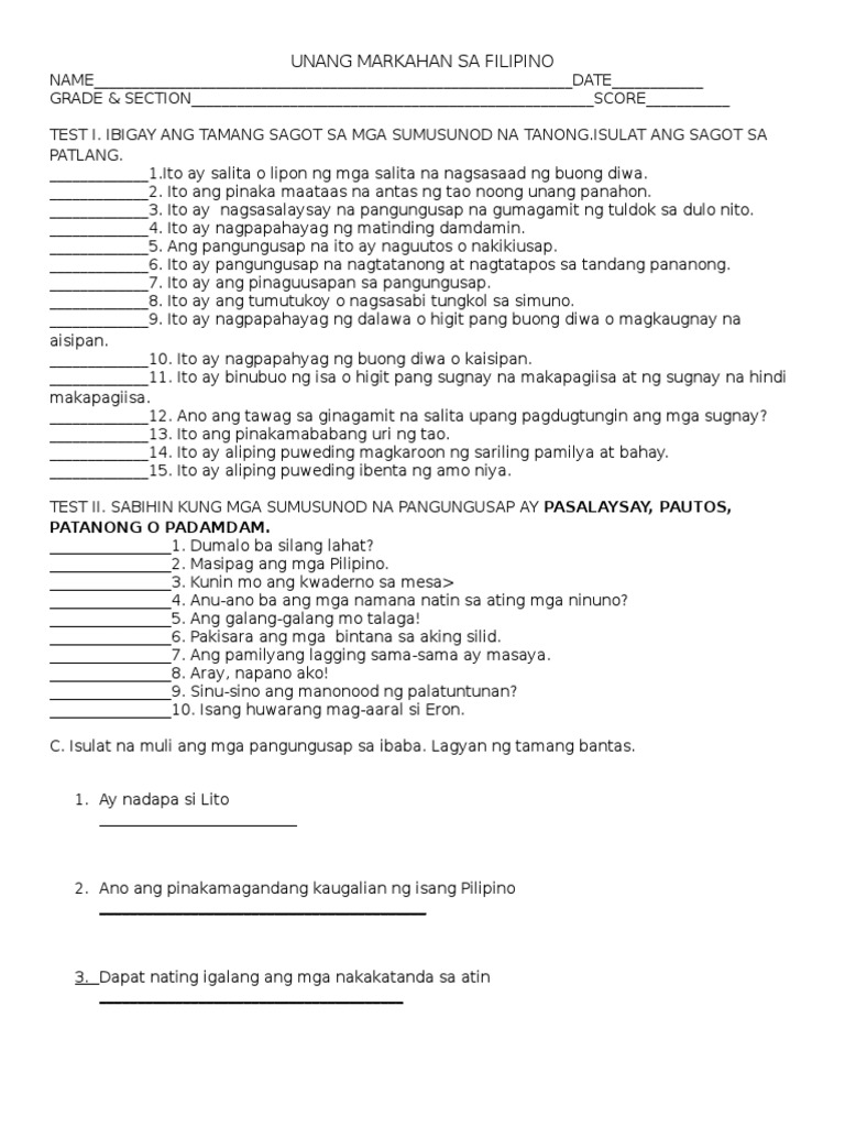 Filipino Test Question | PDF