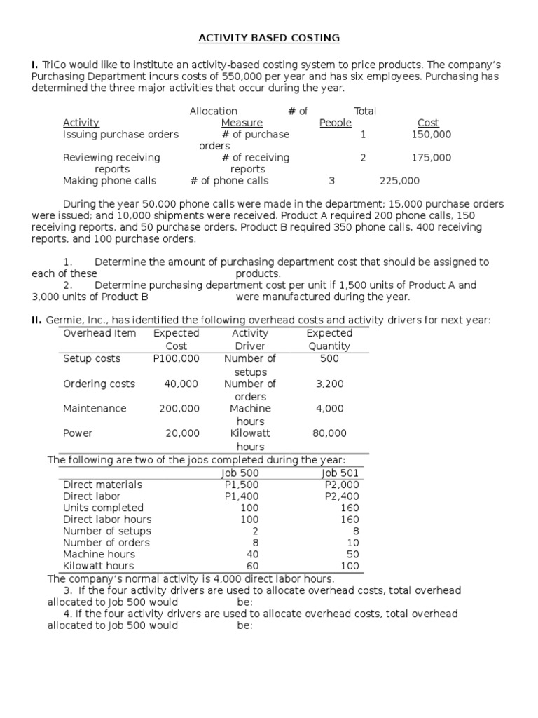 Activity Based Costing-Exercise | PDF | Labour Economics | Industries