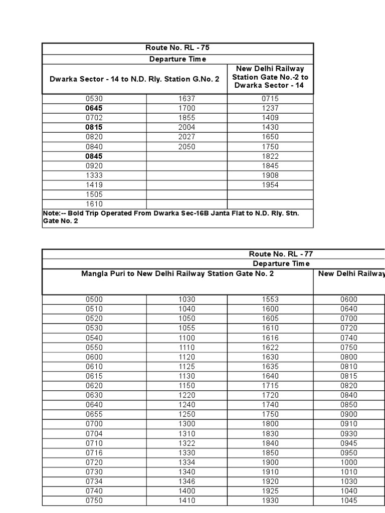 Time Table of DTC Bus Routes | PDF | Bus Transport | Transport