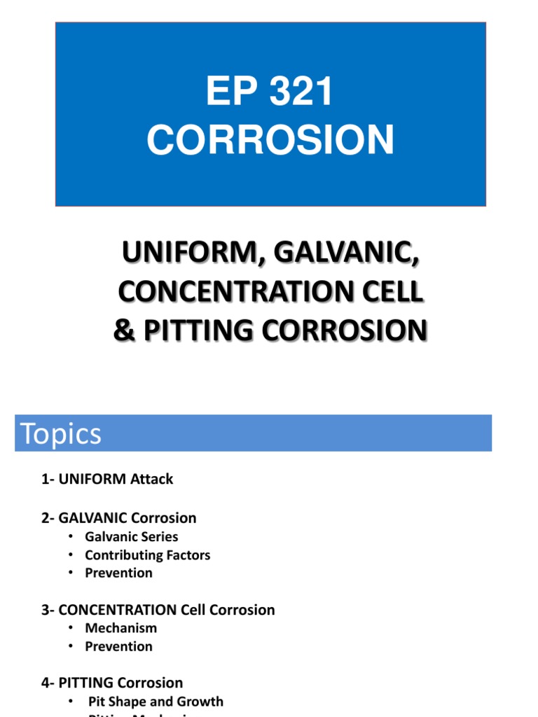 Galvanic, Concentration and Pitting Corrosion | PDF | Corrosion | Anode