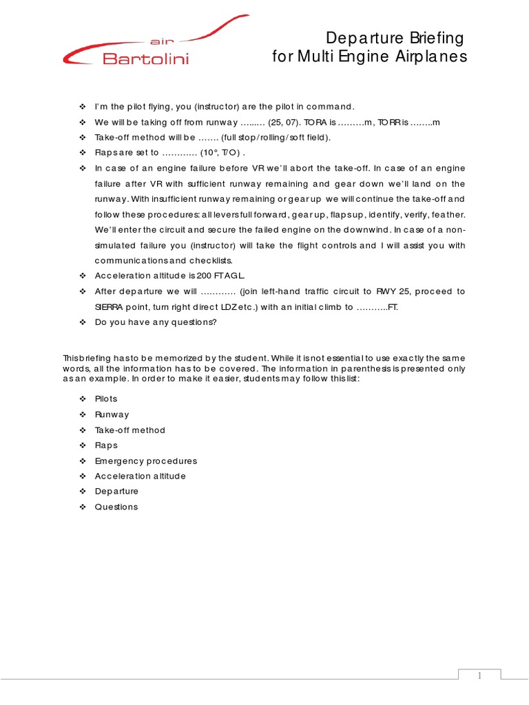 Multi-Engine Takeoff Briefing Guide | PDF | Technology & Engineering