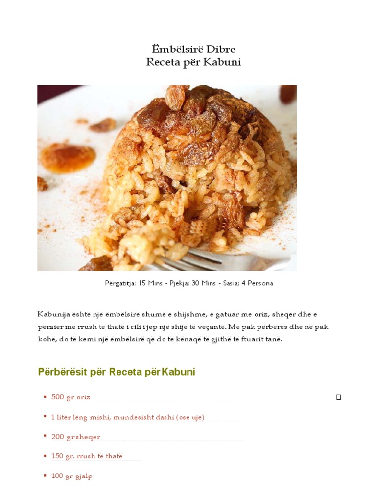 Embelsire Dibre - Receta Për Kabuni | PDF