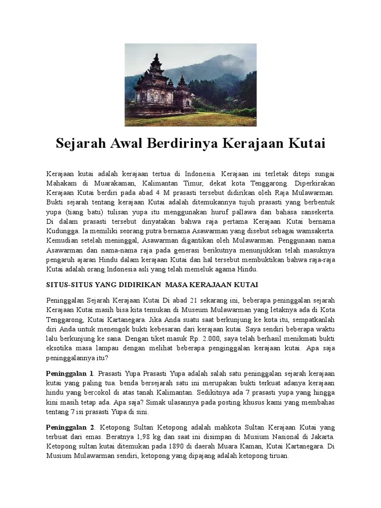 Sejarah Awal Berdirinya Kerajaan Kutai | PDF