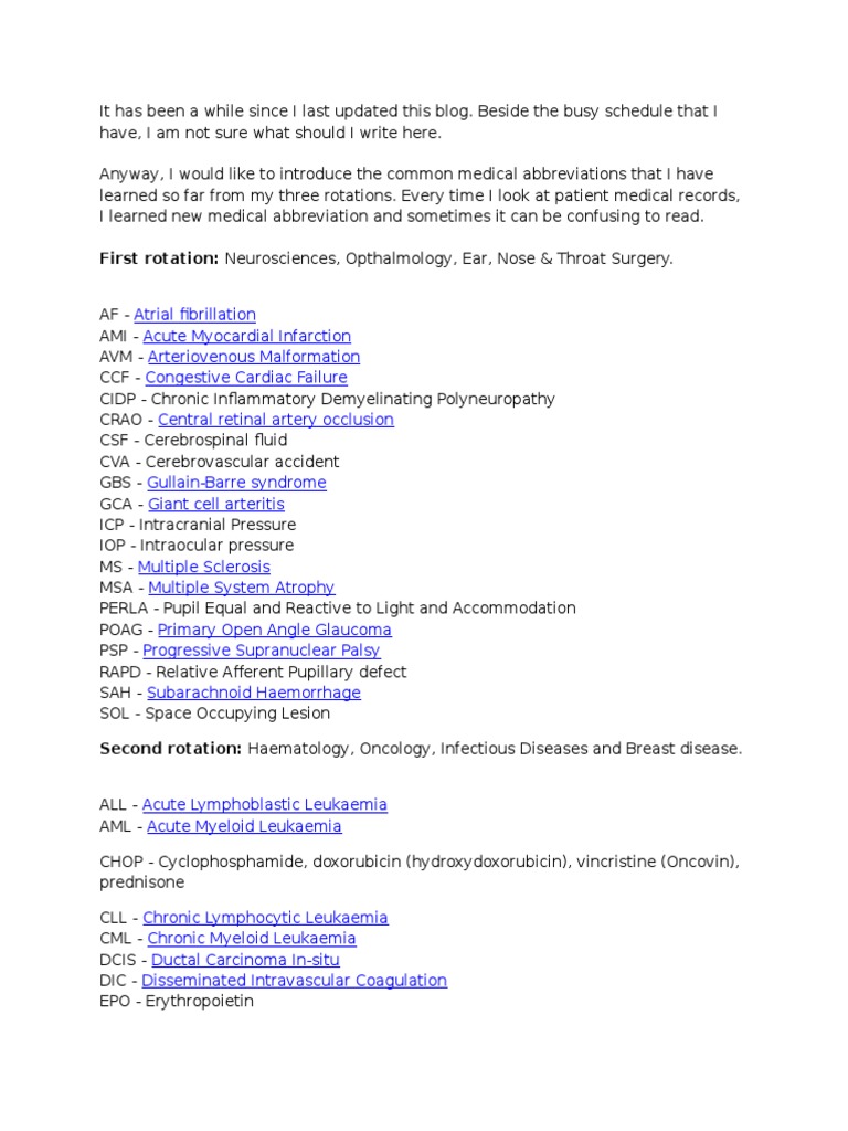 Common Medical Abbreviations Explained | PDF | Hepatitis | Clinical ...