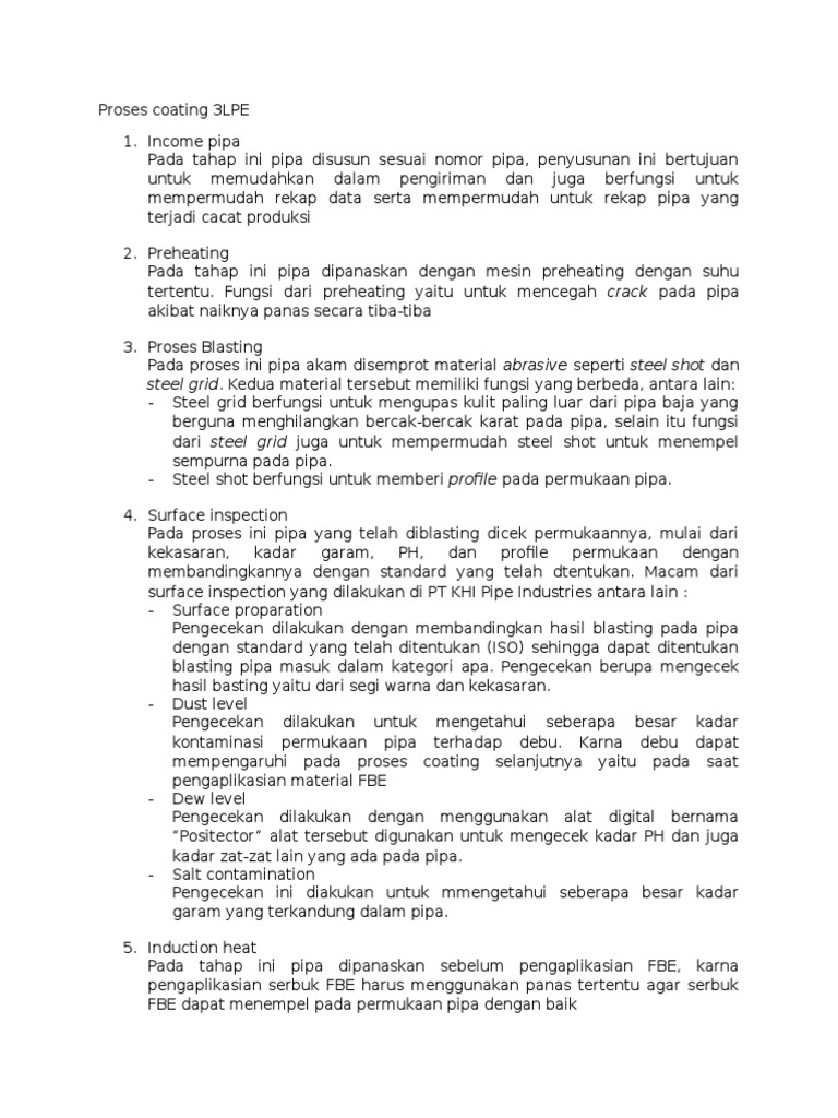 Proses Coating 3LPE | PDF | Griya & Taman | Sains & Matematika