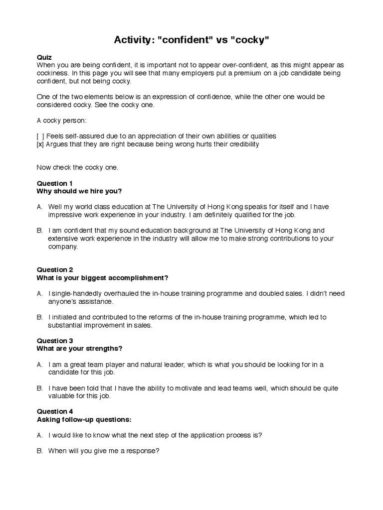 Activity - "Confident" Vs "Cocky" | PDF