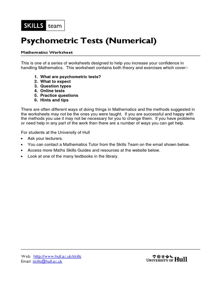 Psychometric Tests (Numerical) : Mathematics Worksheet | PDF ...