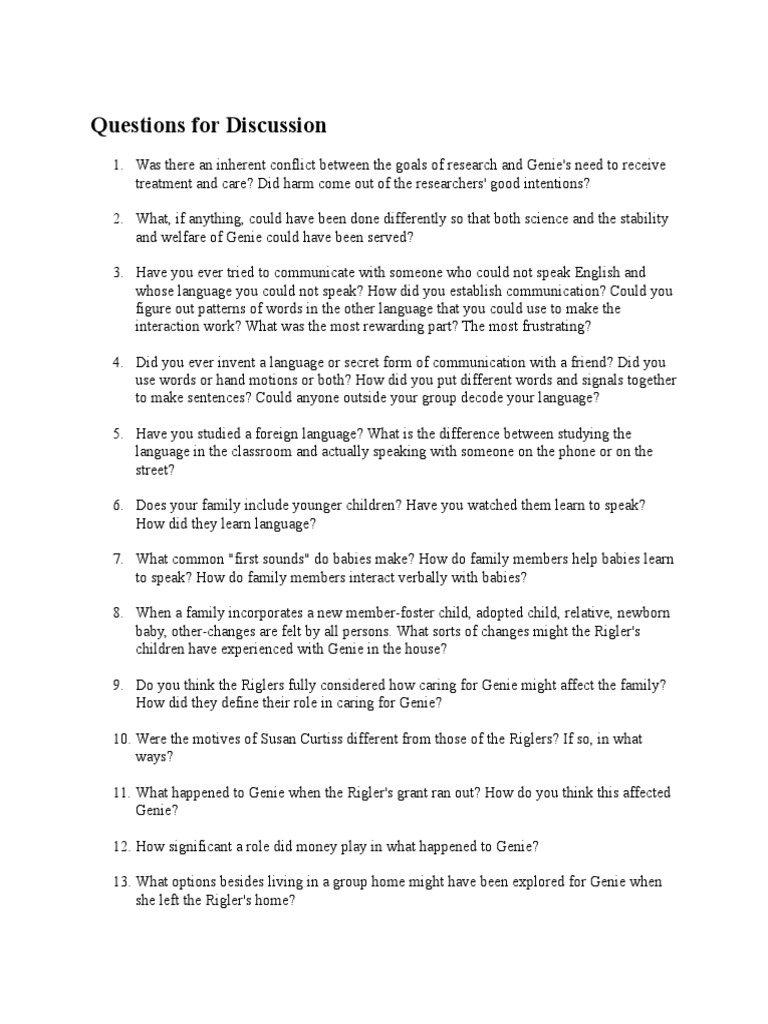 Genie Questions For Discussion | PDF