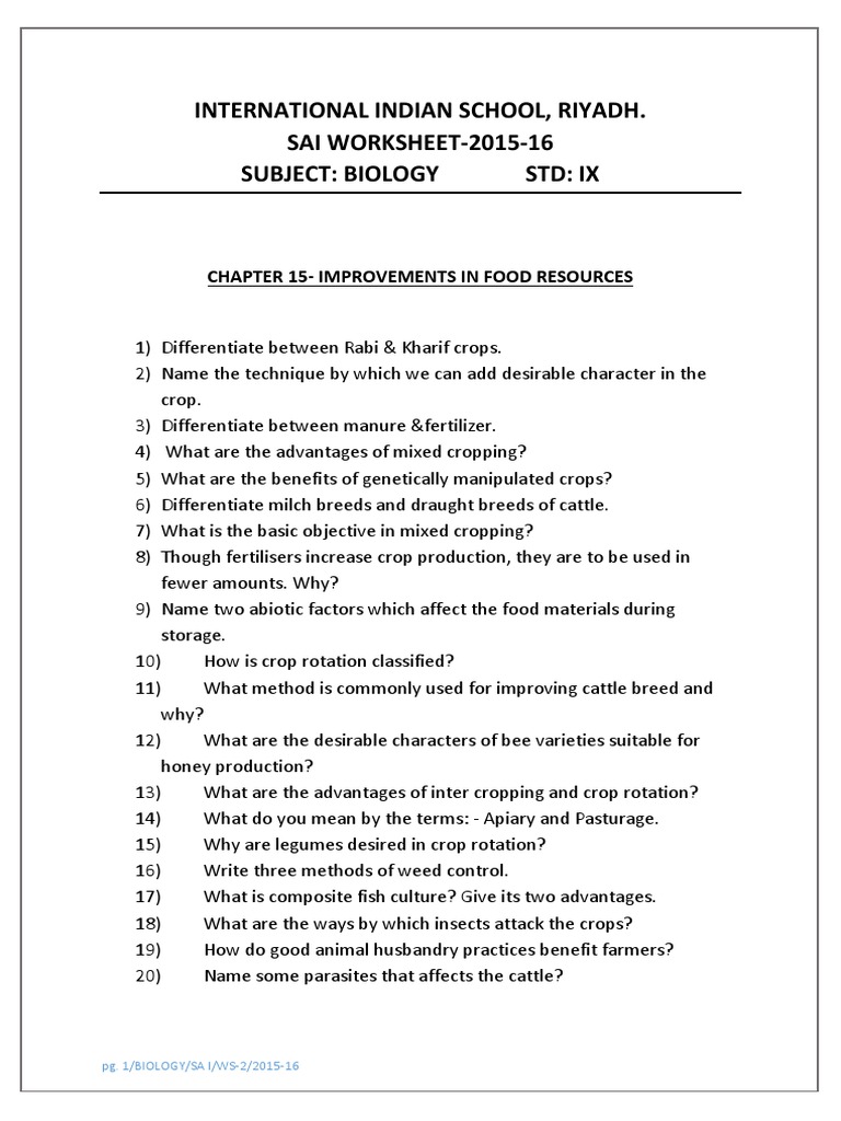 Worksheet - 2 Biology Ix | PDF | Technology & Engineering